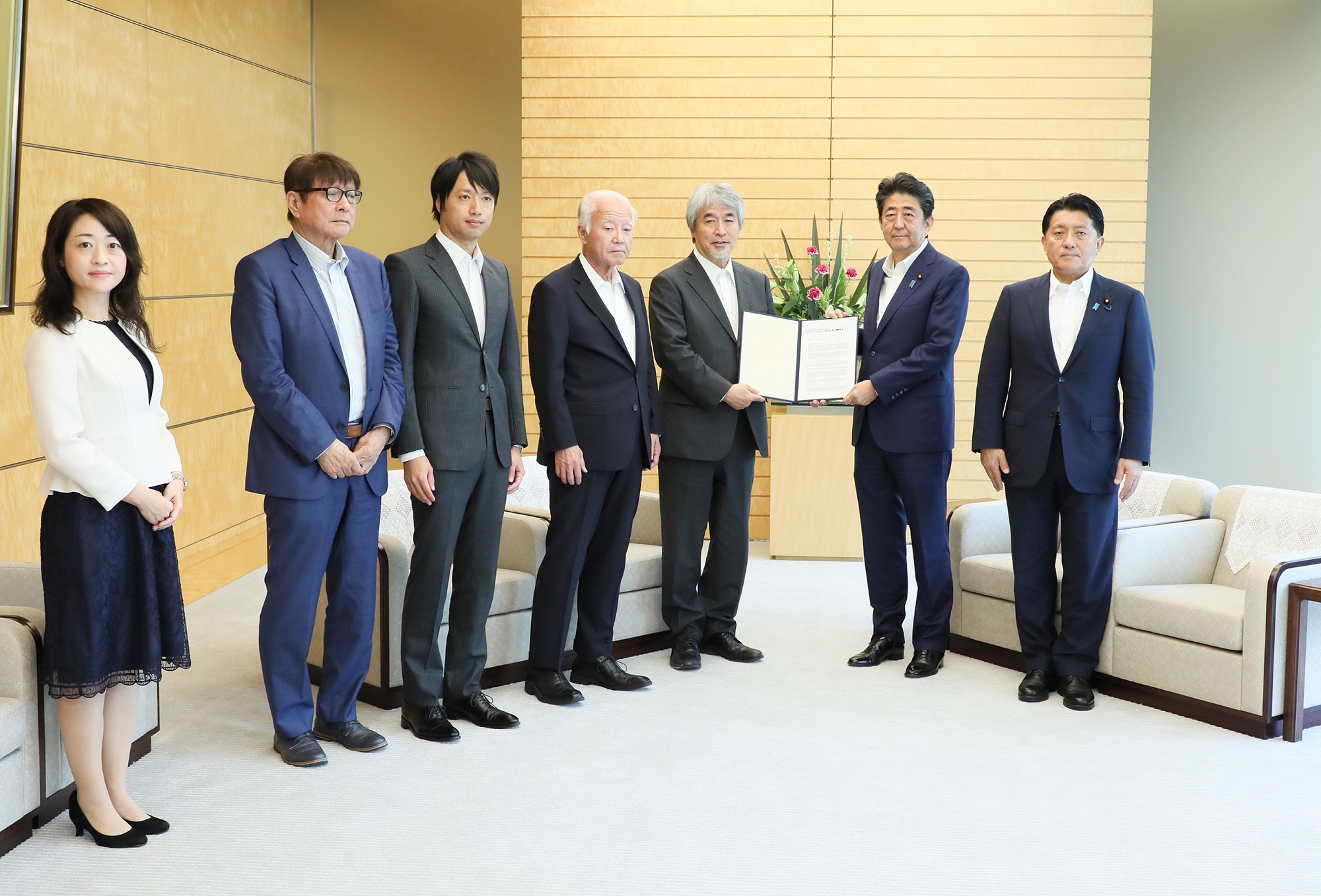 GYA members Wataru Iwasaki and Yoko Shimpuku present G7 Academies Statement to Prime Minister of ...